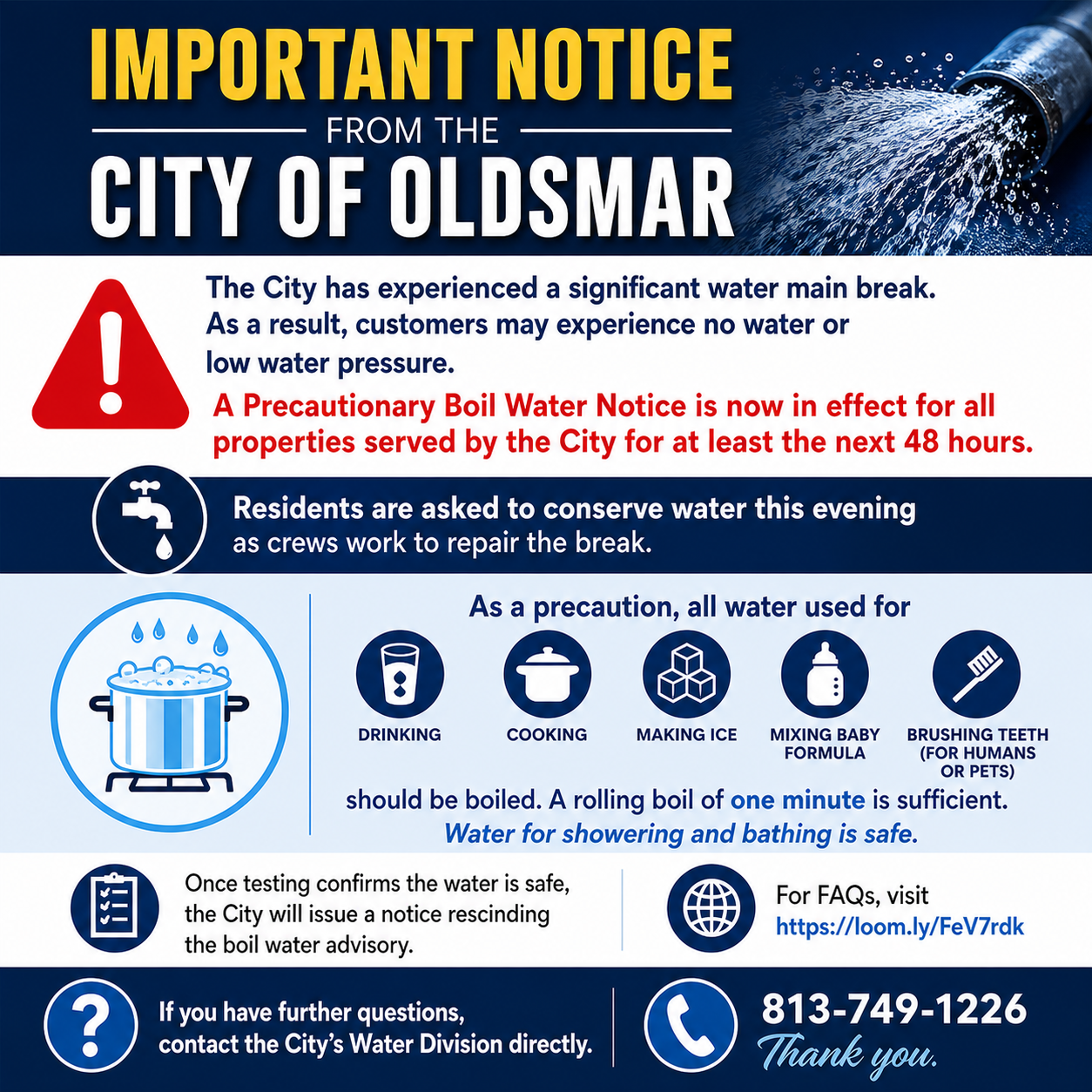 Boil Water Notice Issued After Water Main Break in Oldsmar - IONTB